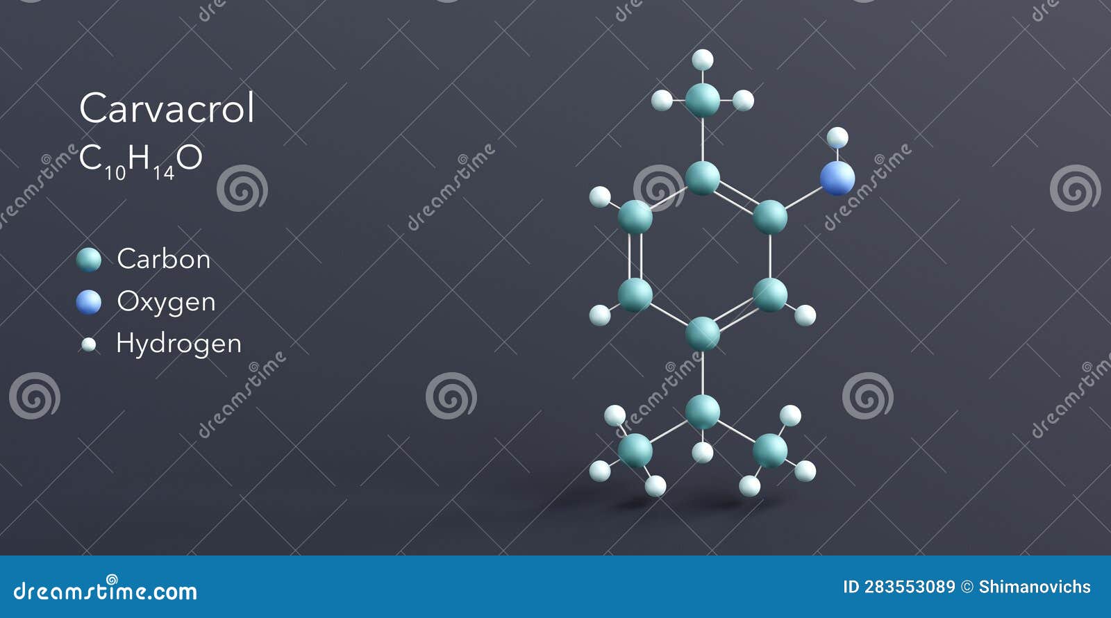 Carvacrol Molecule 3d Rendering Flat Molecular Structure With Chemical