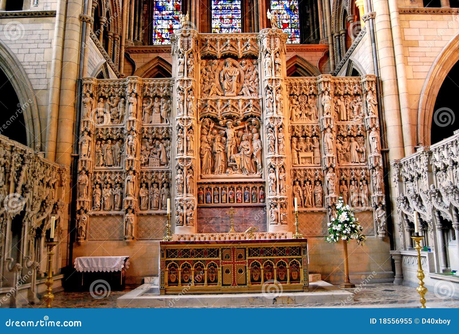 Carved Altar and Stained Glass Stock Image - Image of decorative ...