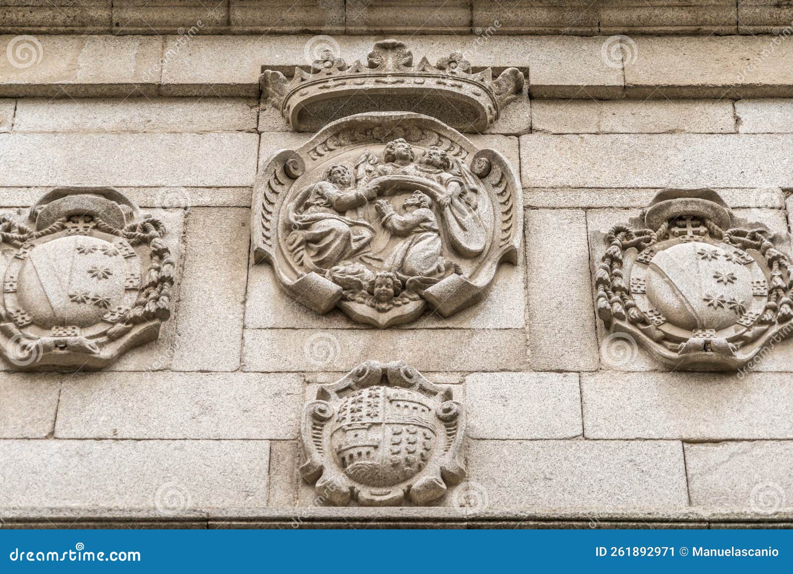 Carved Canonic and Heraldic Shields in Toledo Cathedral Facade. Toledo ...