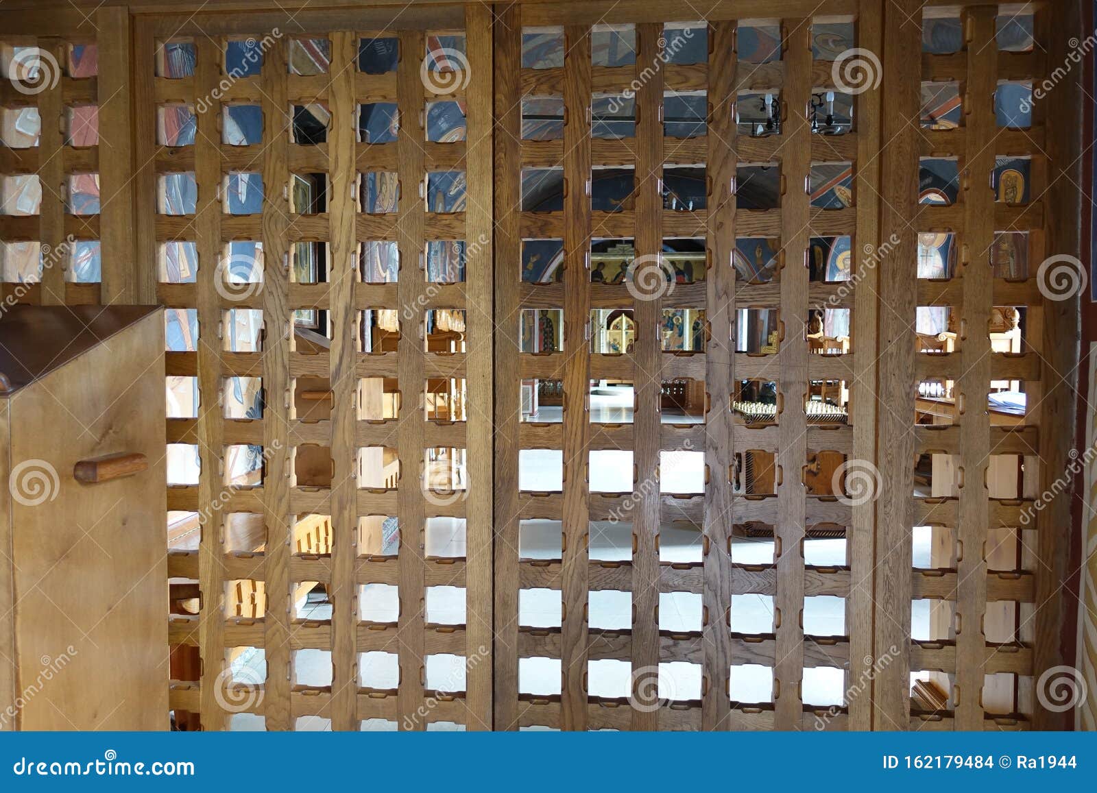 Carved Curly Wooden Screen in the Form of a Lattice Stock Photo - Image ...