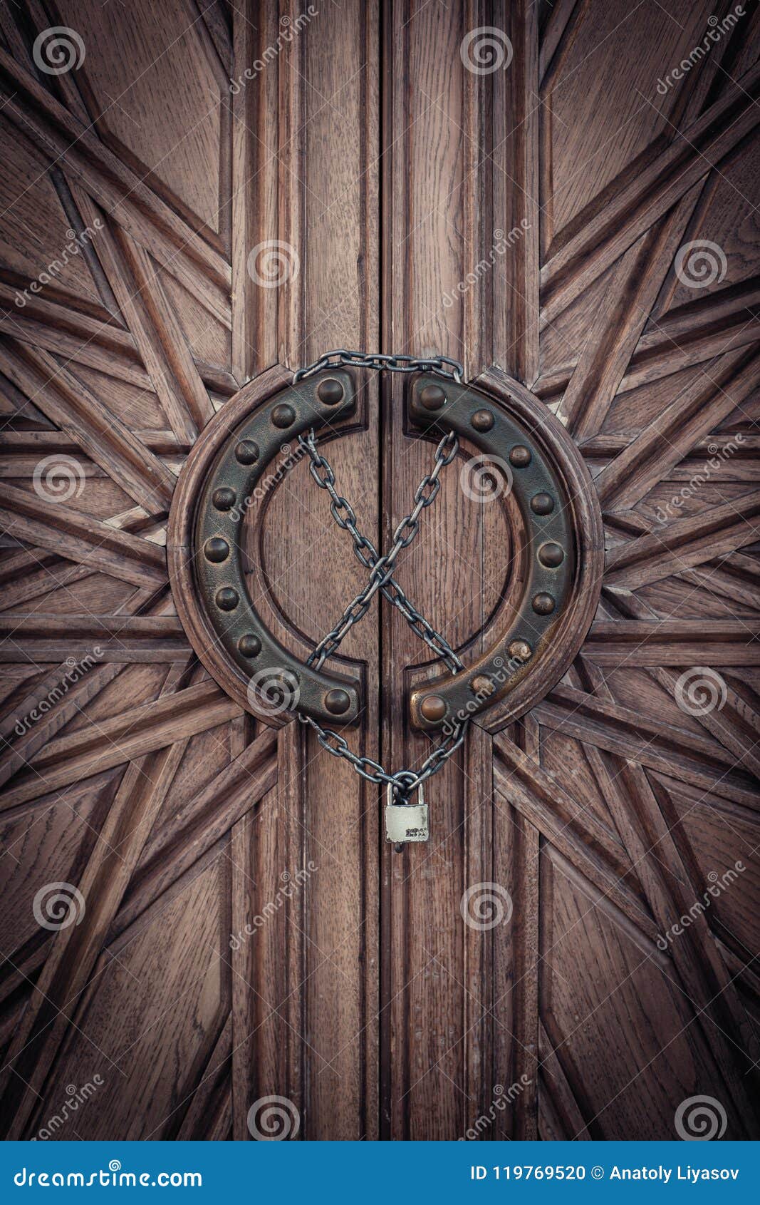 Carved Door with Lock on Chain Stock Photo - Image of protection ...