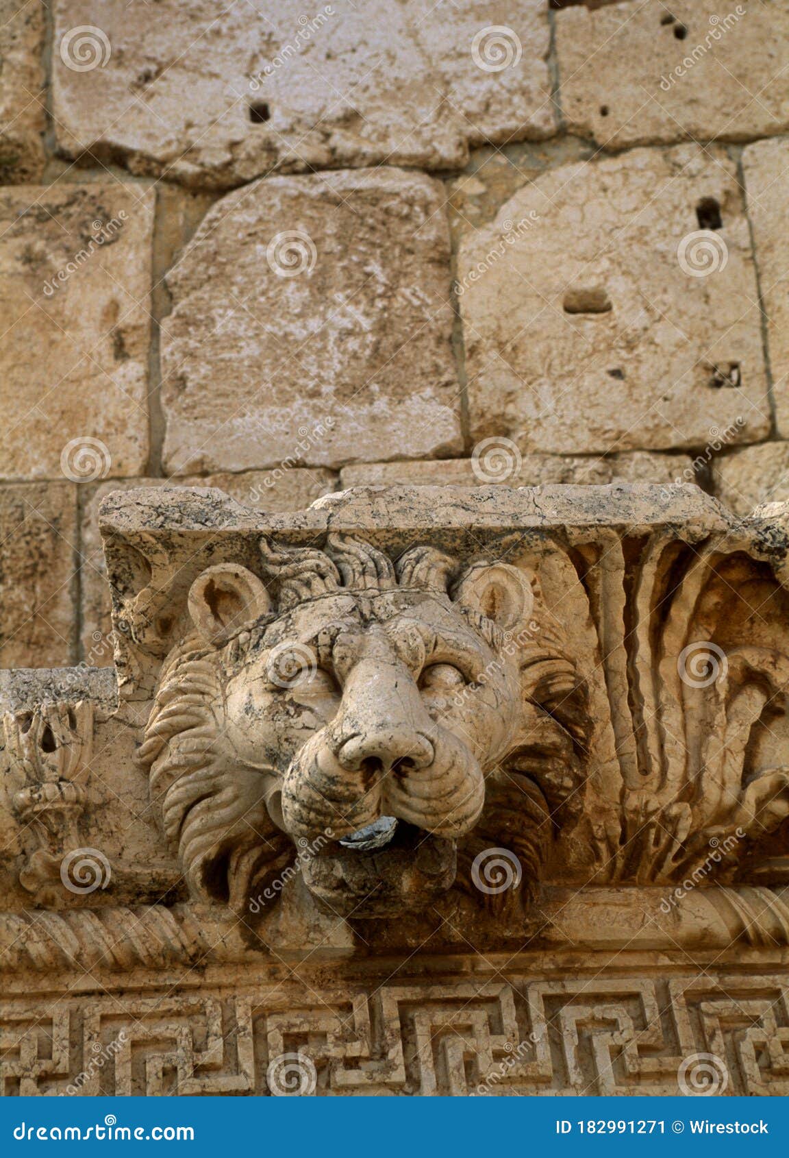 Carved Lion Head on the Stone Building Stock Image - Image of exotic ...