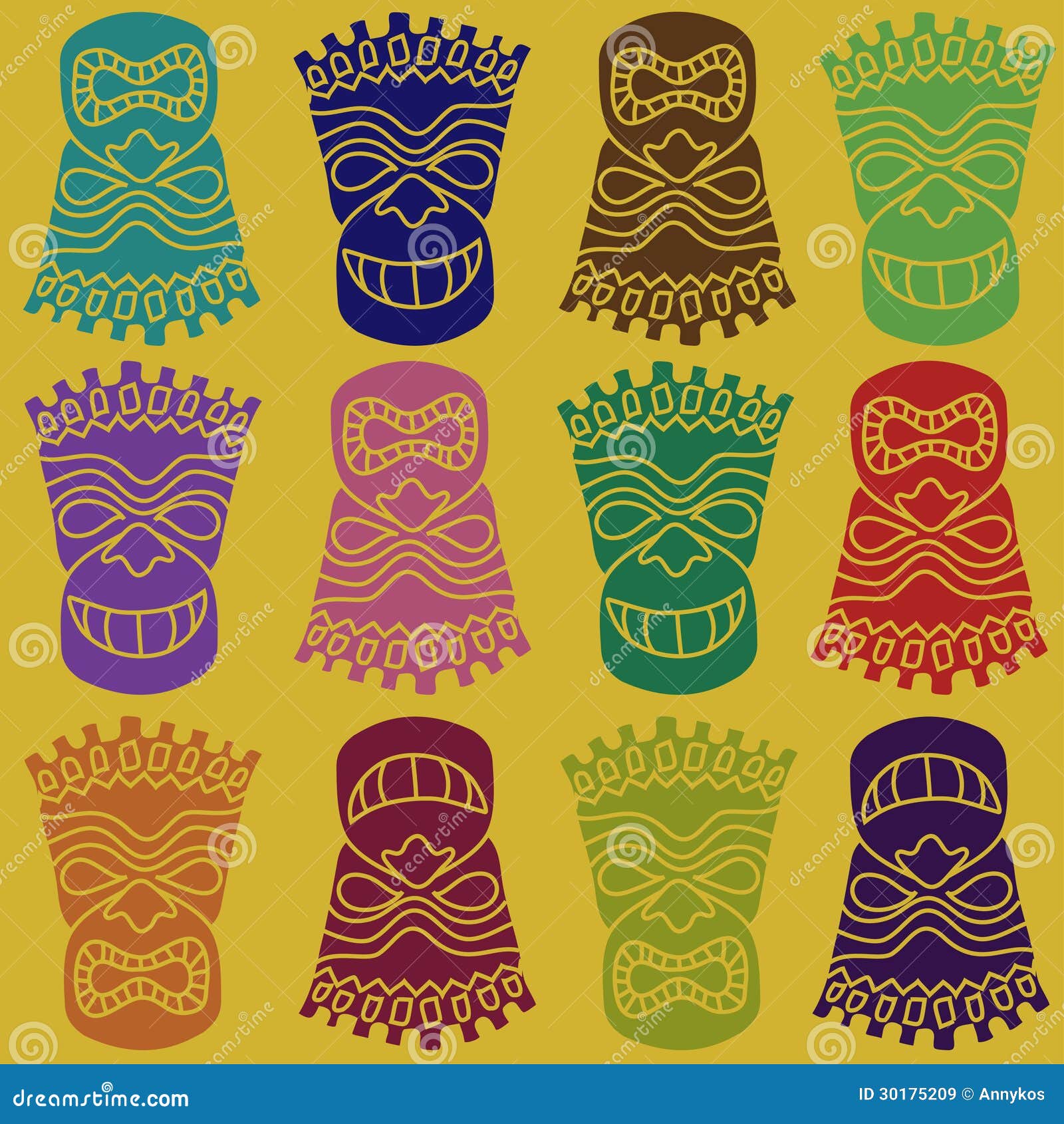 Tiki Totem Seamless Pattern Stock Vector - Illustration of totem ...