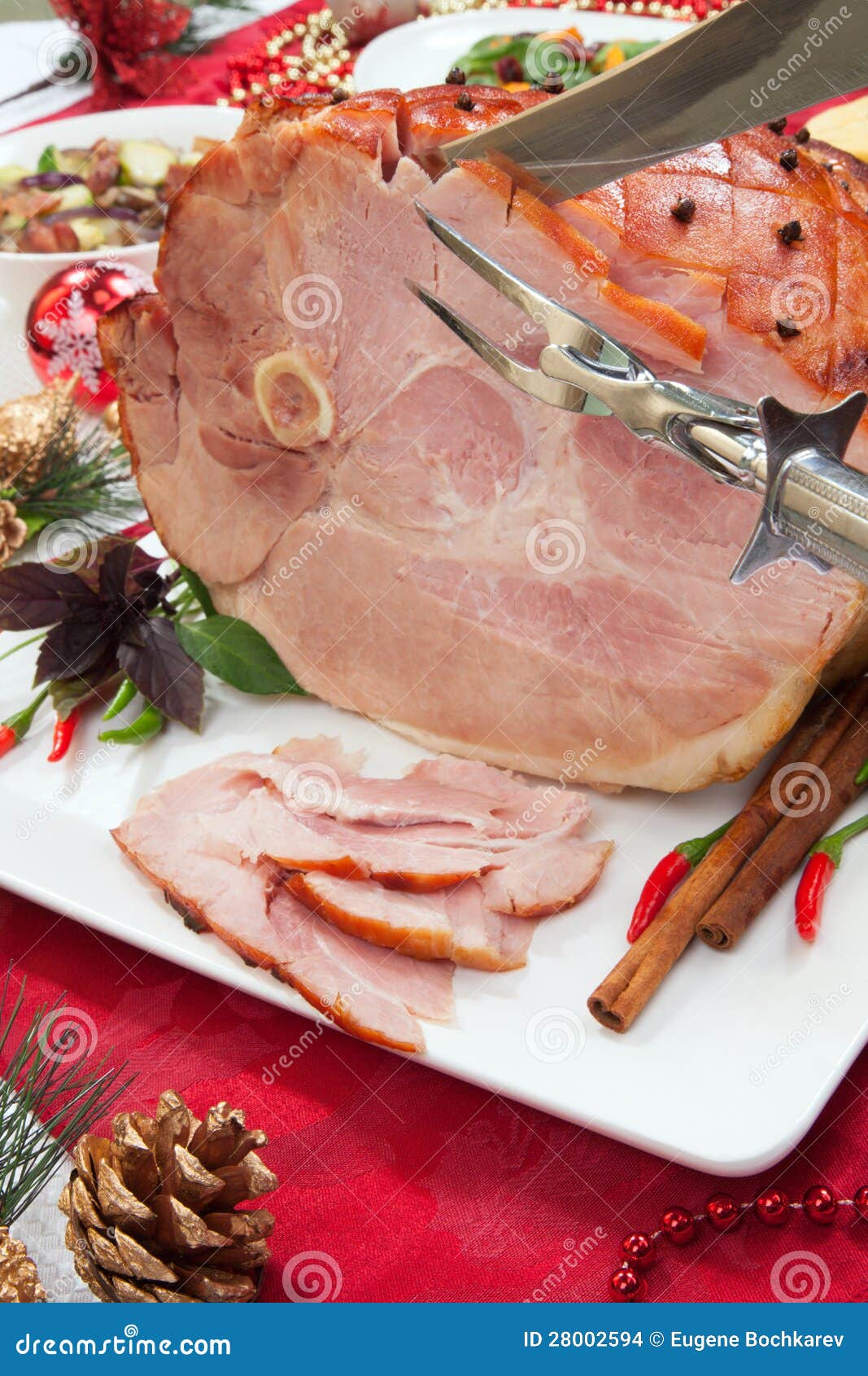 Carved Roasted Spiced Ham stock photo. Image of basil - 28002594