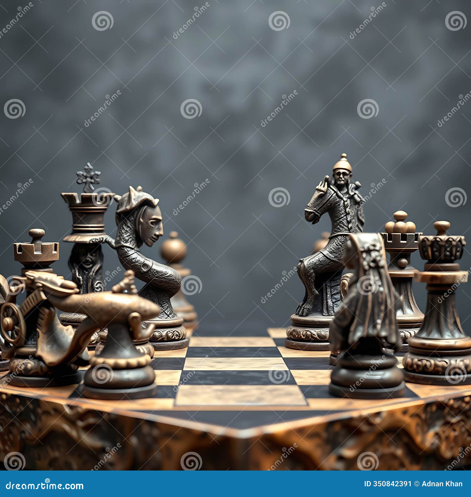 A Carved Stone Chess Set with a Fantasy Theme Stock Illustration ...