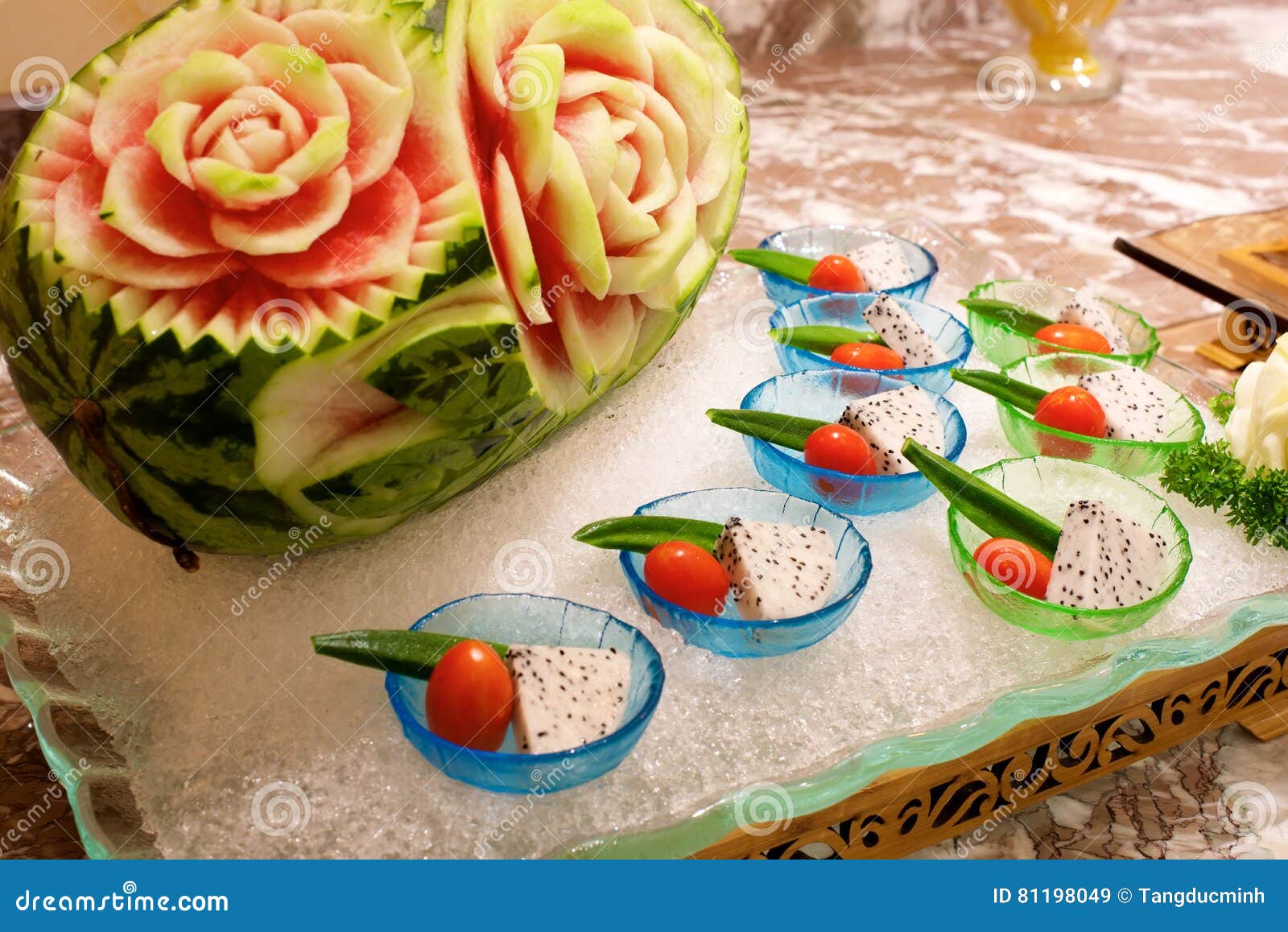 Carved Watermelon in Buffet Stock Image - Image of dessert, gourmet ...