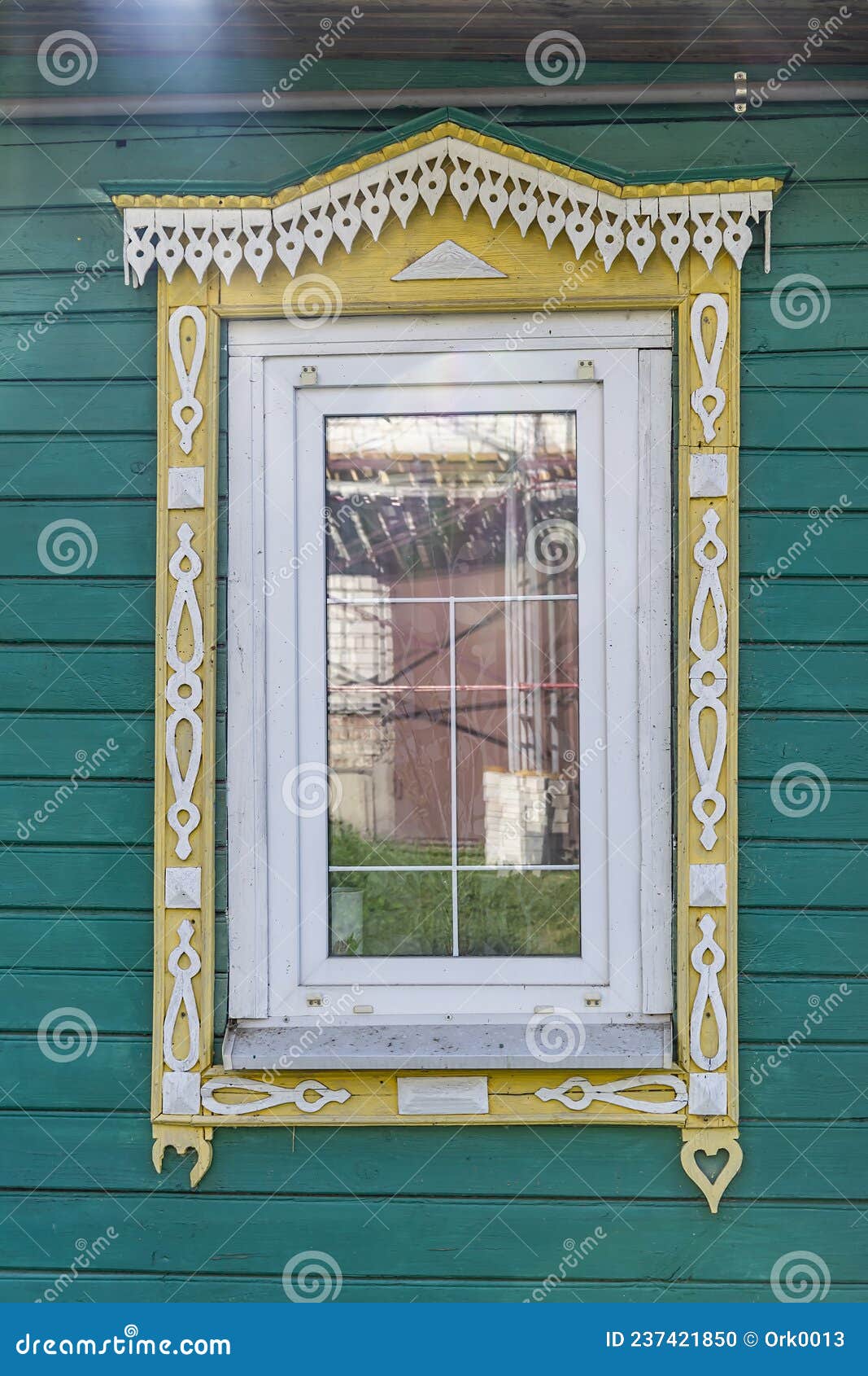 Carved Window of a Wooden House Stock Photo - Image of frame ...