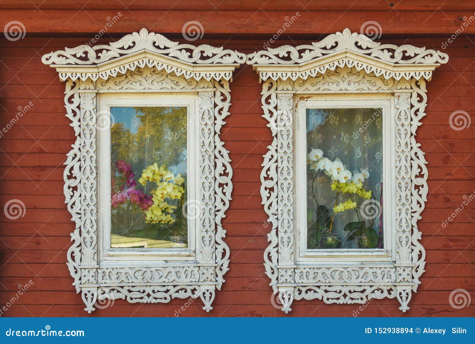 Carved Windows of an Old Russian House Stock Photo - Image of culture ...