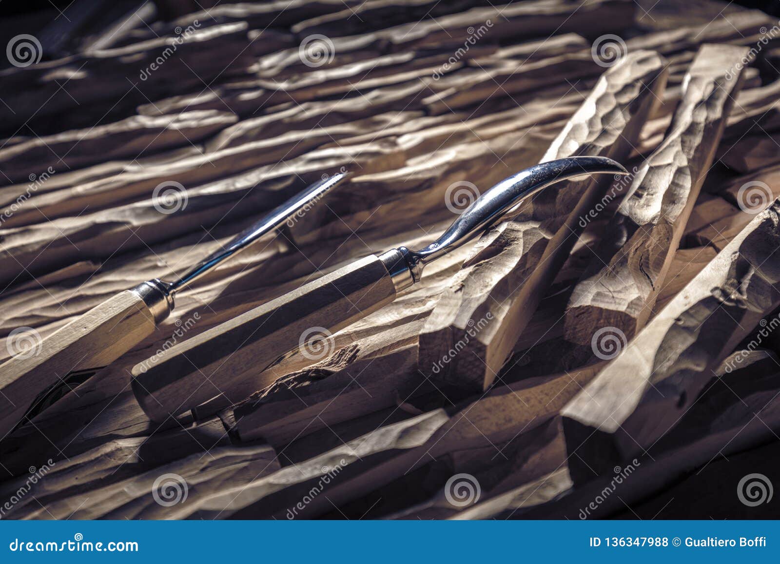 Carved wood and gouges stock photo. Image of equipment - 136347988