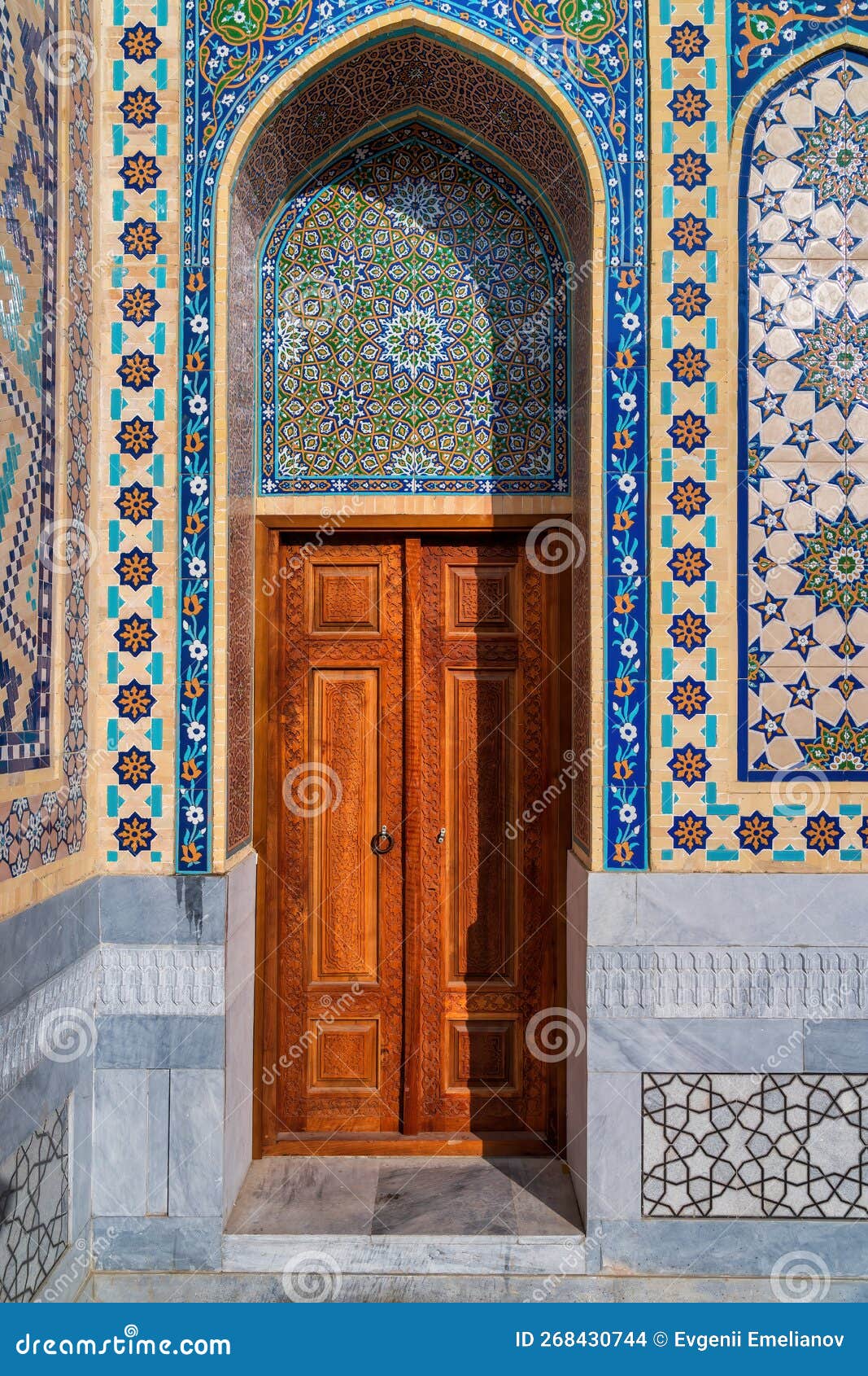 Carved Wooden Doors with Patterns and Mosaics. Stock Photo - Image of ...