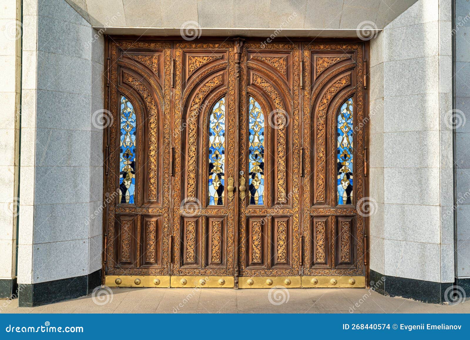 Carved Wooden Doors with Patterns and Mosaics. Stock Photo - Image of ...