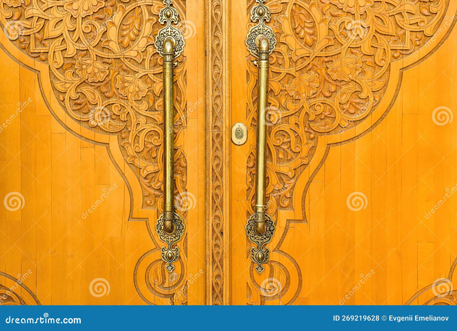 Carved Wooden Doors with Patterns and Mosaics. Stock Photo - Image of ...