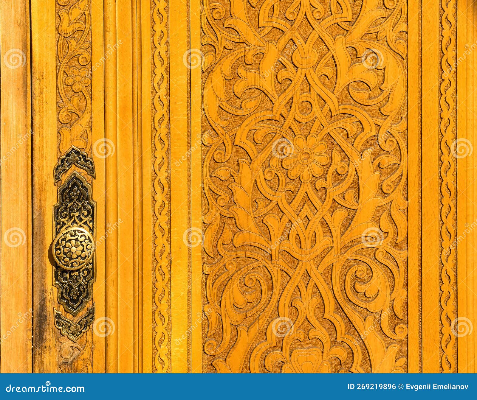 Carved Wooden Doors with Patterns and Mosaics. Stock Photo - Image of ...
