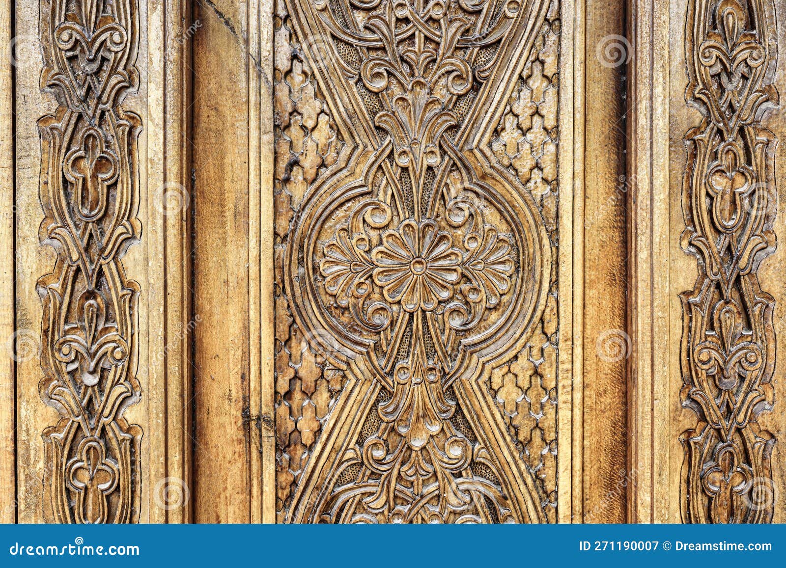 Carved Wooden Doors with Patterns and Mosaics. Stock Image - Image of ...