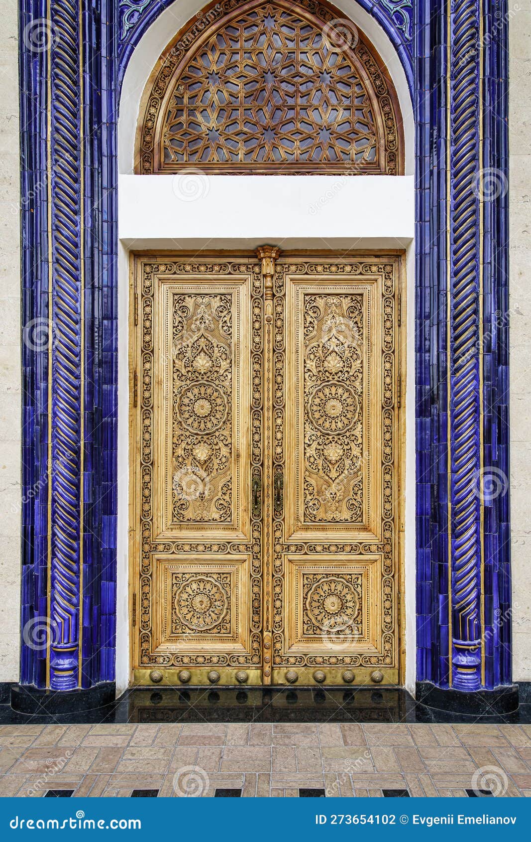 Carved Wooden Doors with Patterns and Mosaics. Stock Photo - Image of ...