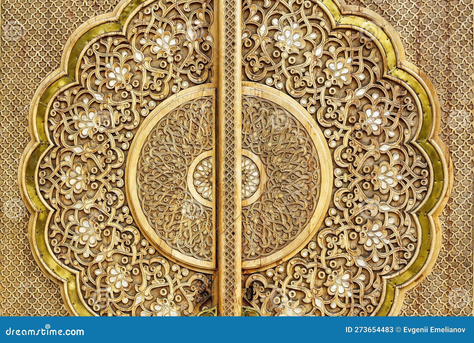 Carved Wooden Doors with Patterns and Mosaics. Stock Image - Image of ...