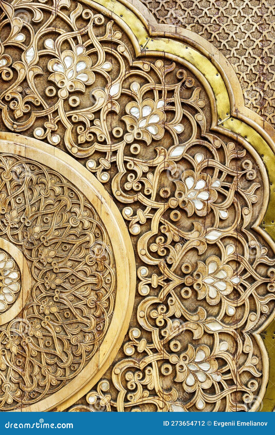 Carved Wooden Doors with Patterns and Mosaics. Stock Photo - Image of ...