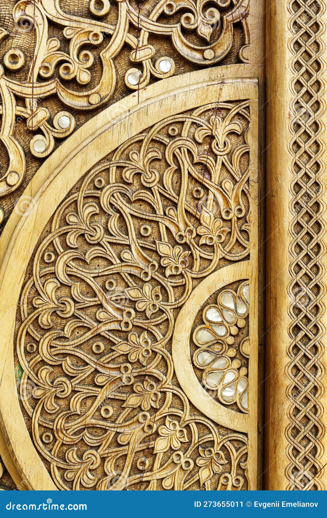 Carved Wooden Doors with Patterns and Mosaics. Stock Image - Image of ...