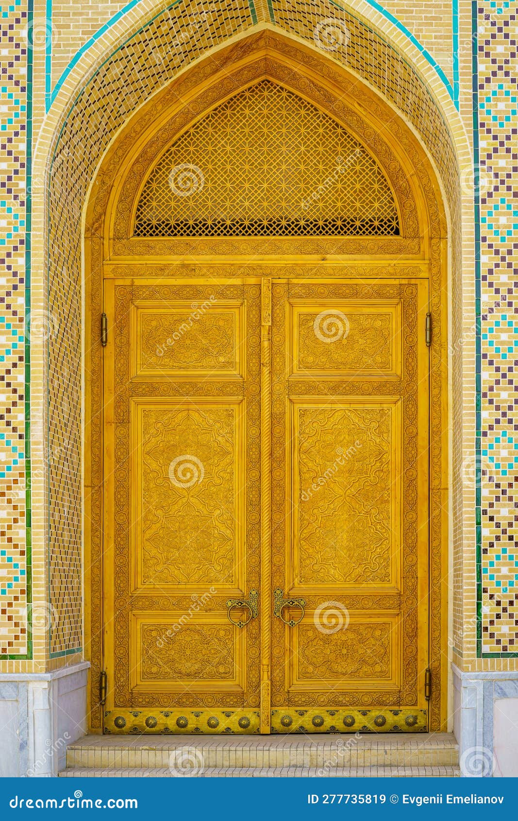 Carved Wooden Doors with Patterns and Mosaics. Stock Image - Image of ...