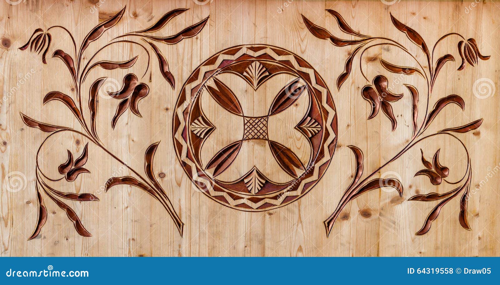 Carved Wooden Flower Pattern Stock Photo - Image of natural, grunge ...