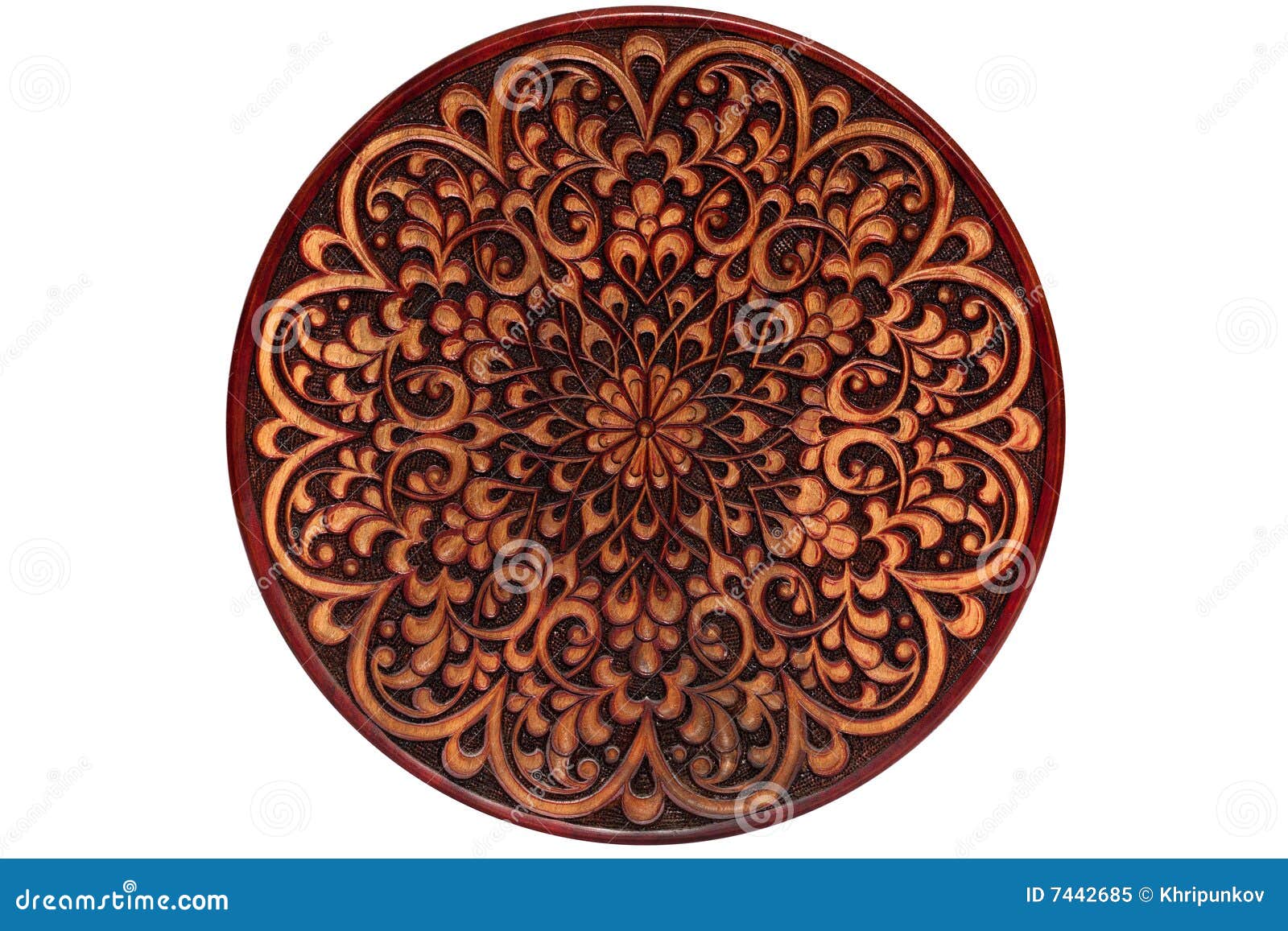 Carved wooden plate. stock image. Image of decorating - 7442685