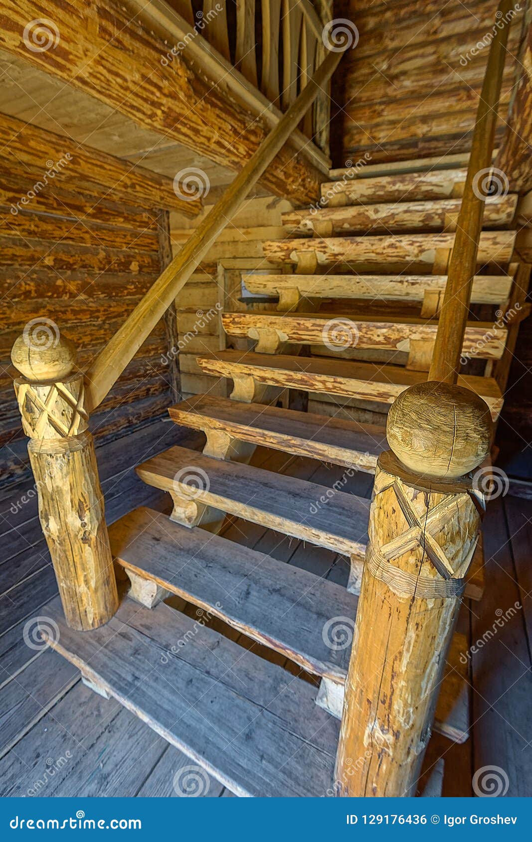 Carved Wooden Staircase. stock photo. Image of ancient - 129176436