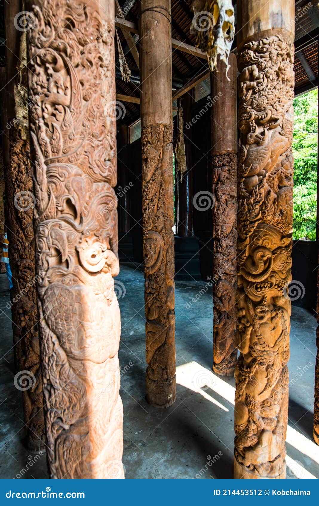 Carving Art on Wooden Column Stock Photo - Image of architecture ...