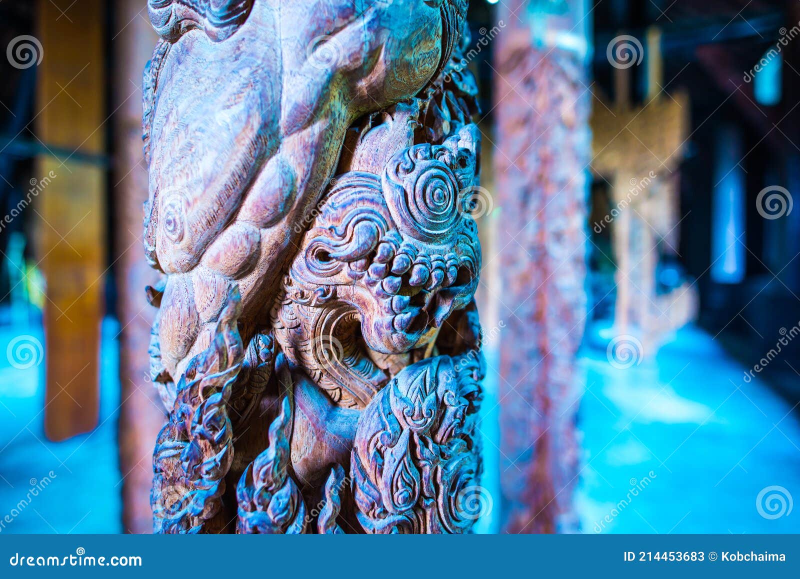 Carving Art on Wooden Column Stock Image - Image of carving, wooden ...