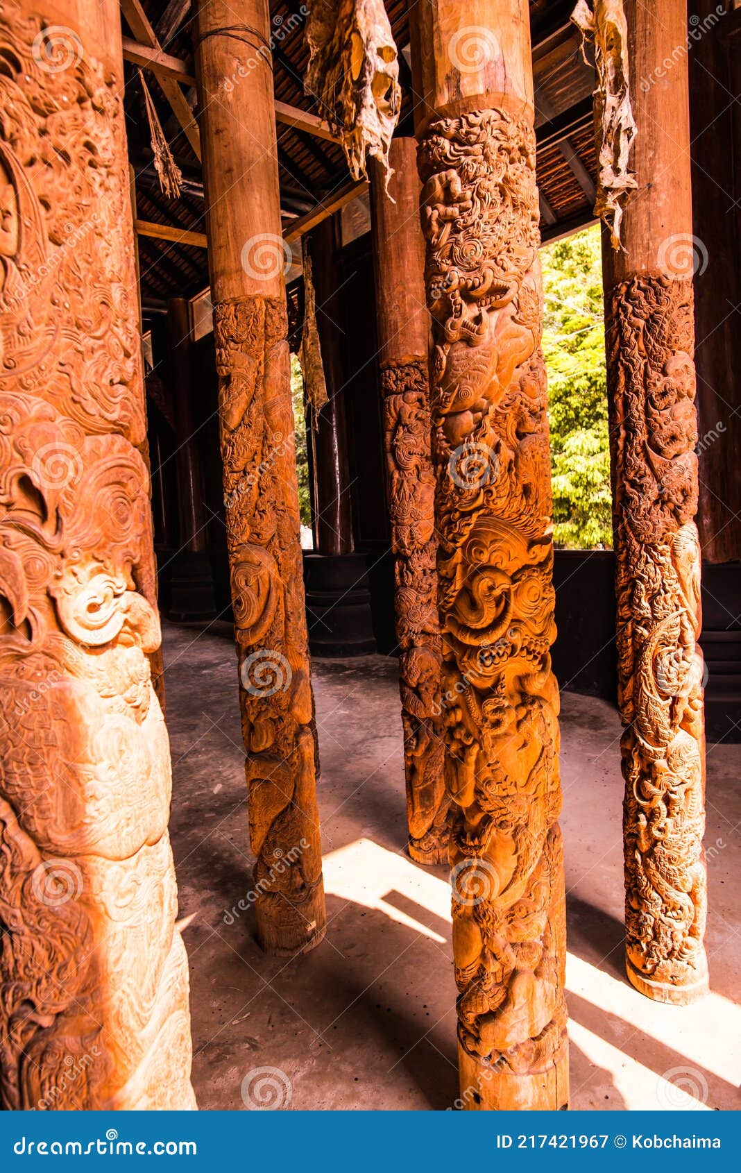 Carving Art on Wooden Column Stock Image - Image of carving, amazing ...