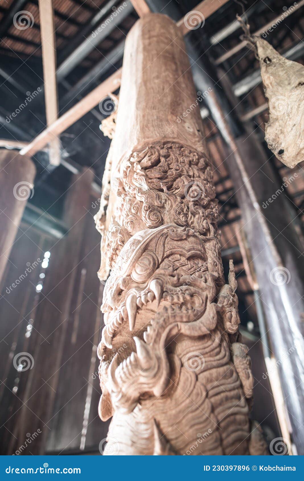 Carving Art on Wooden Column Stock Photo - Image of workmanship ...