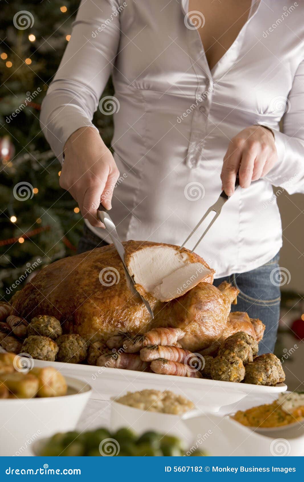 Carving Christmas Roast Turkey Stock Photo - Image of bacon, enjoying ...