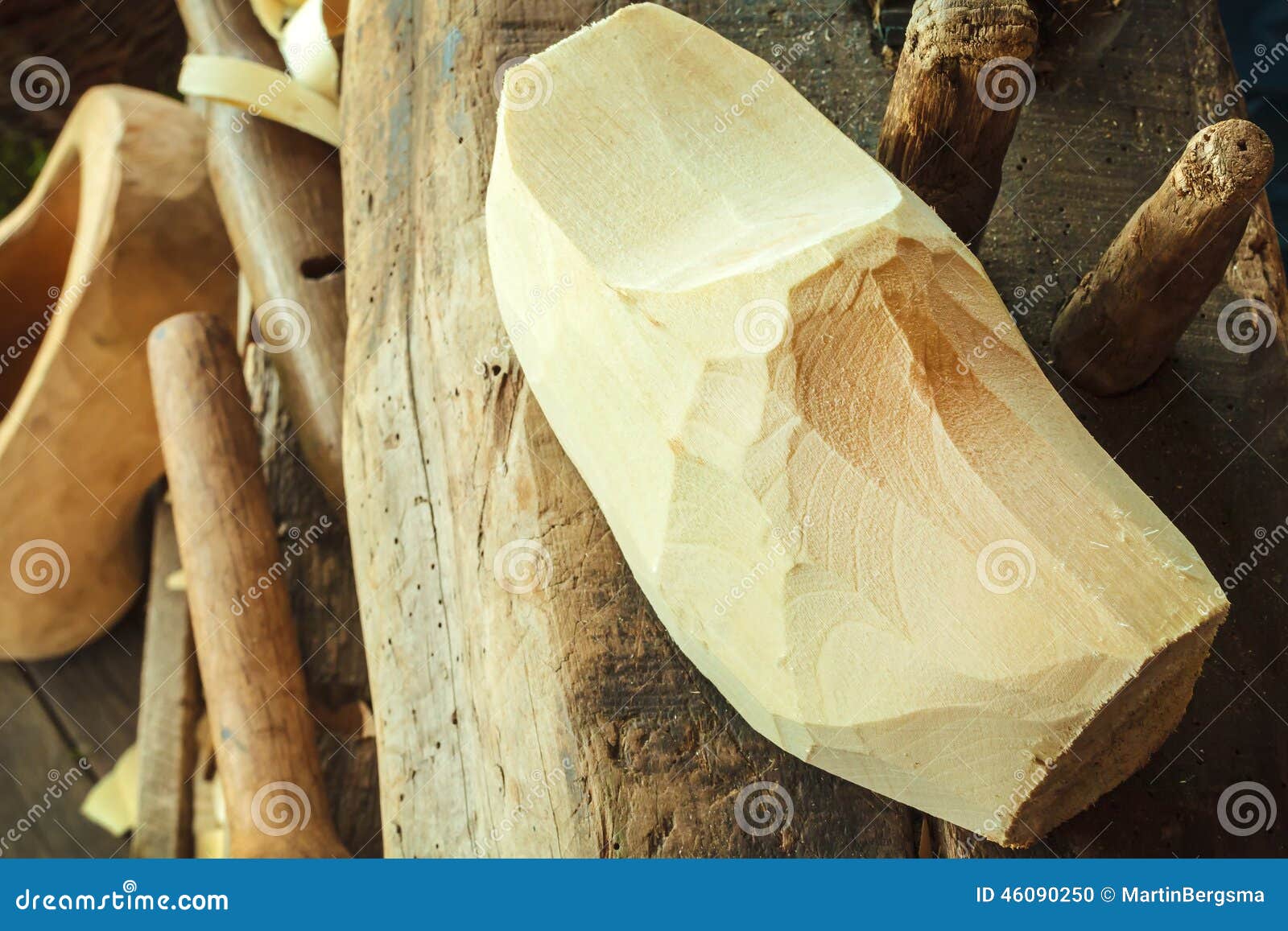 Carving of Dutch Wooden Clogs Stock Photo - Image of handmade ...