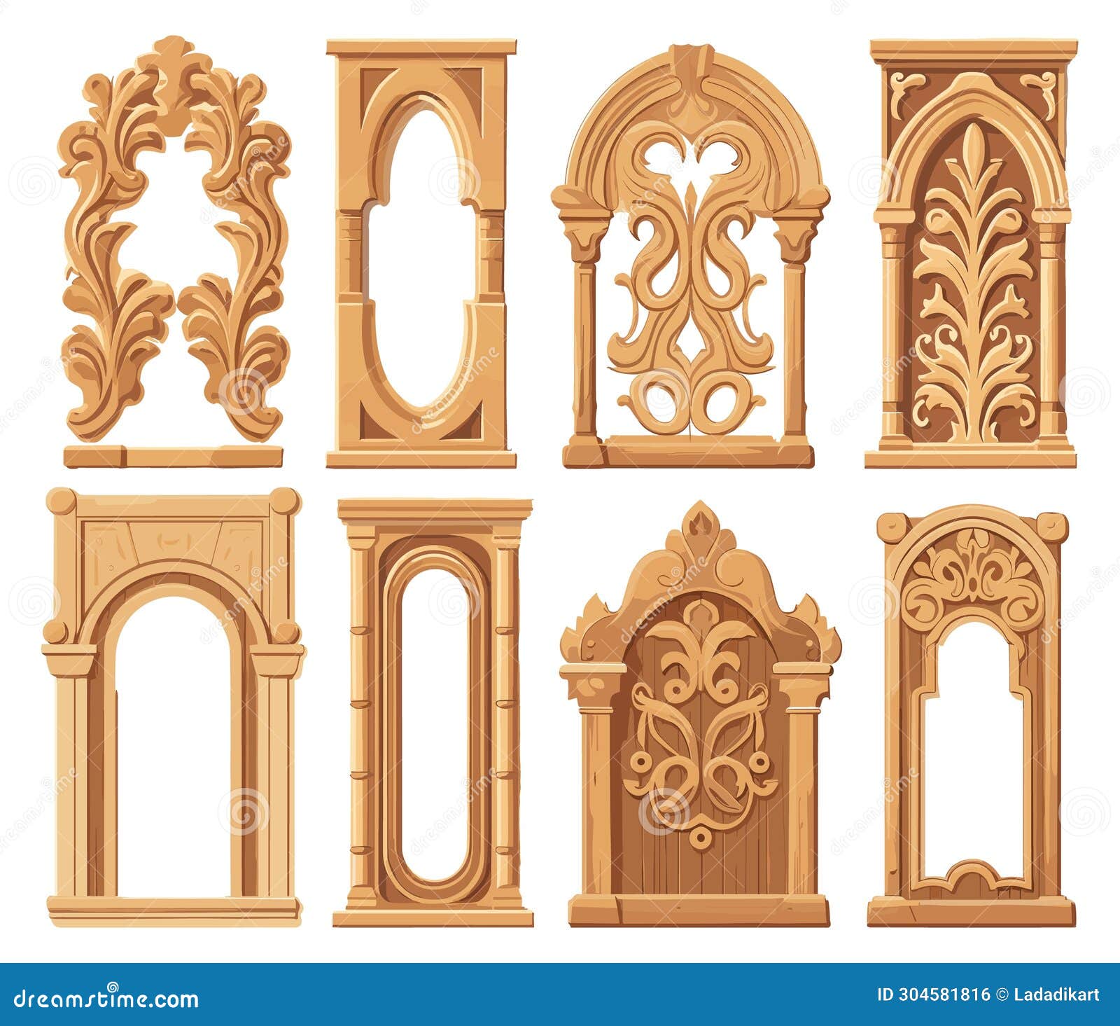 Carving Frames and Panels. Elegance Decoration Wooden Frame Elements ...