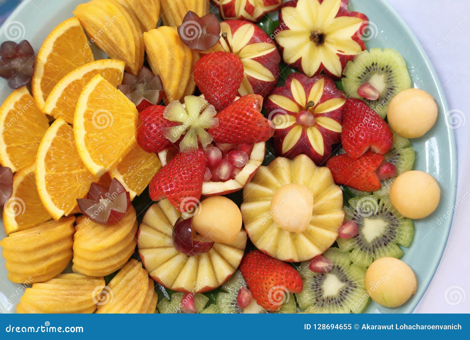 Top View of Carving Fruit Plating on the White Cloth Stock Image ...