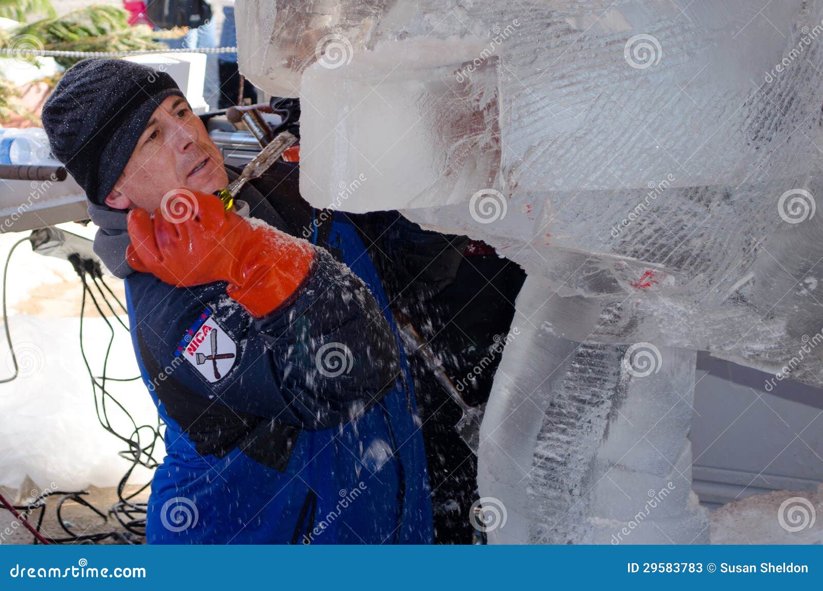 Carving ice editorial stock photo. Image of chisel ...