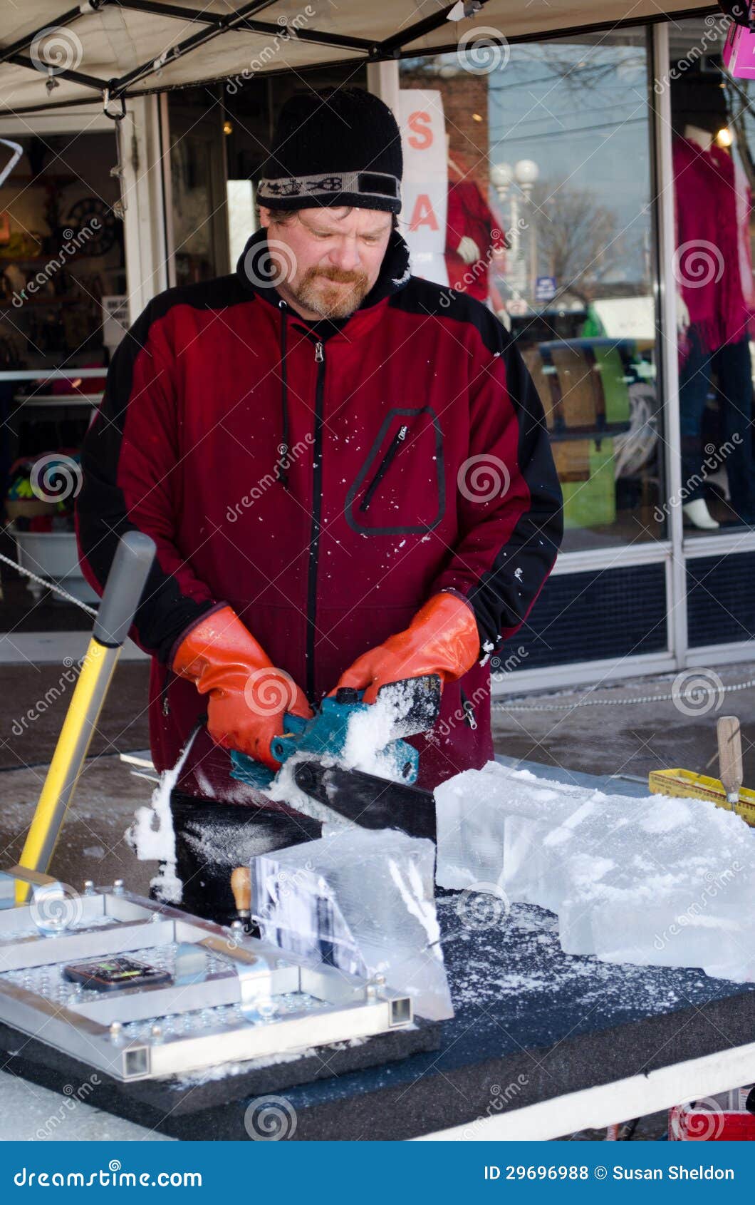 Carving Ice with Saw in a Competition Editorial Stock Photo - Image of ...