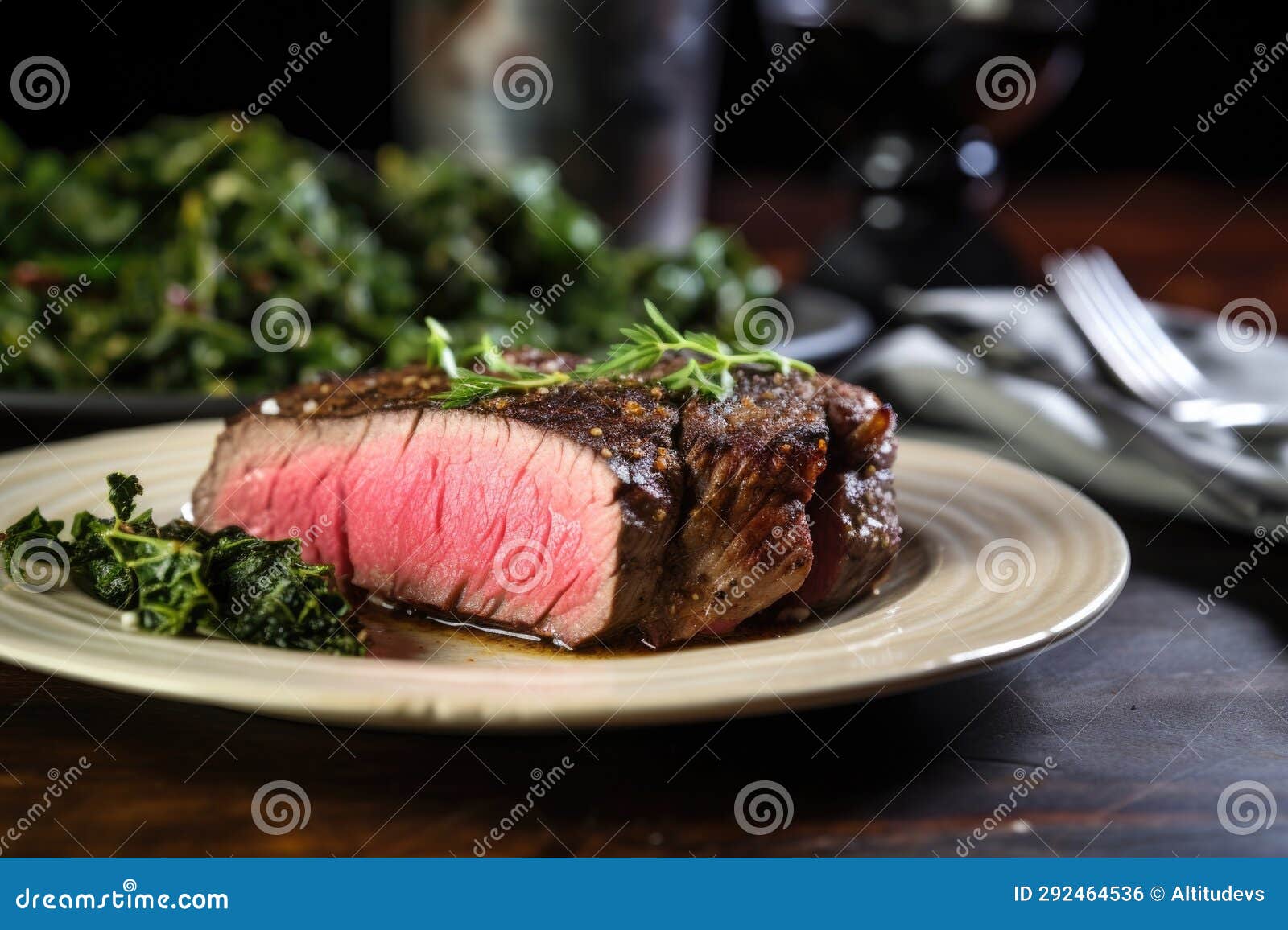 Carving Medium Rare Ribeye Steak on a Dinner Plate Stock Photo - Image ...