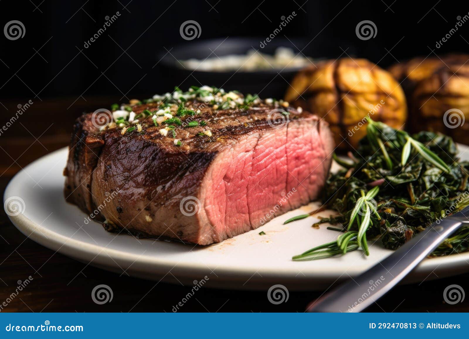 Carving Medium Rare Ribeye Steak on a Dinner Plate Stock Image - Image ...