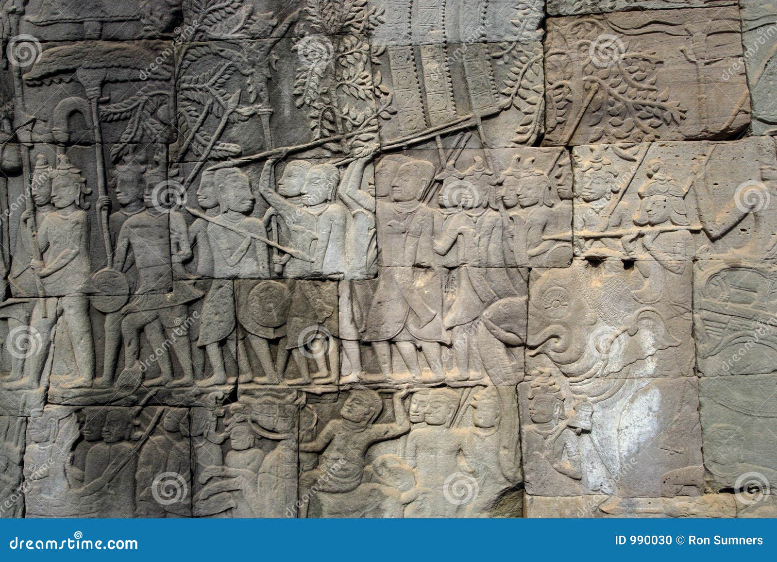 Carvings on an Angkor Temple Stock Photo - Image of destination ...