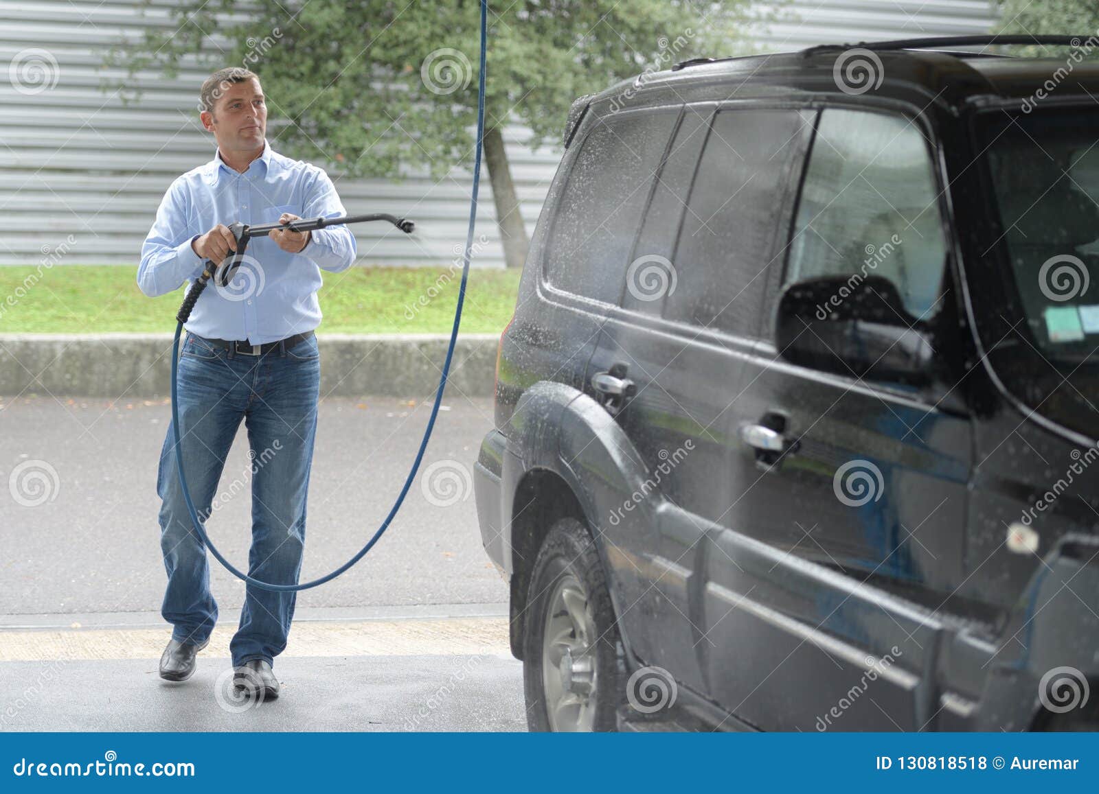 Carwash - Man Working with High Pressure Washer Stock Photo - Image of ...