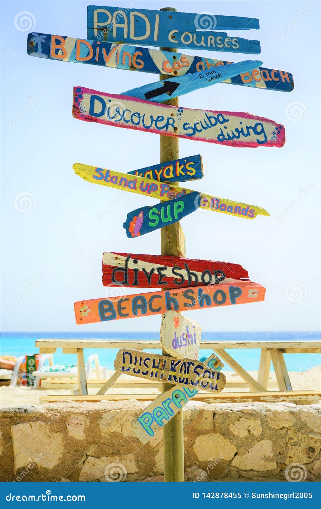 Cas Abao Beach, Curacao - March 18, 2019: Signposts on the Beach ...
