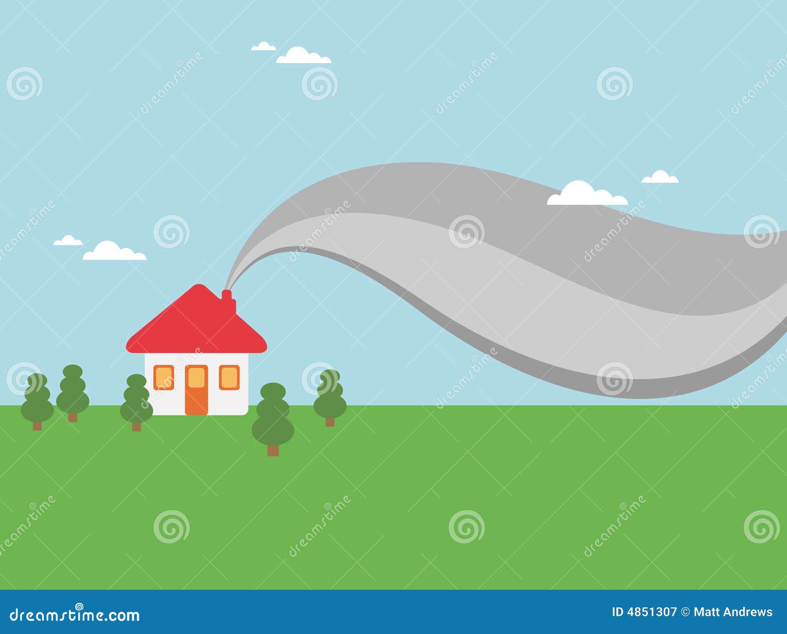 Casa Con Humo De La Chimenea Ilustración del Vector - Ilustración de ...