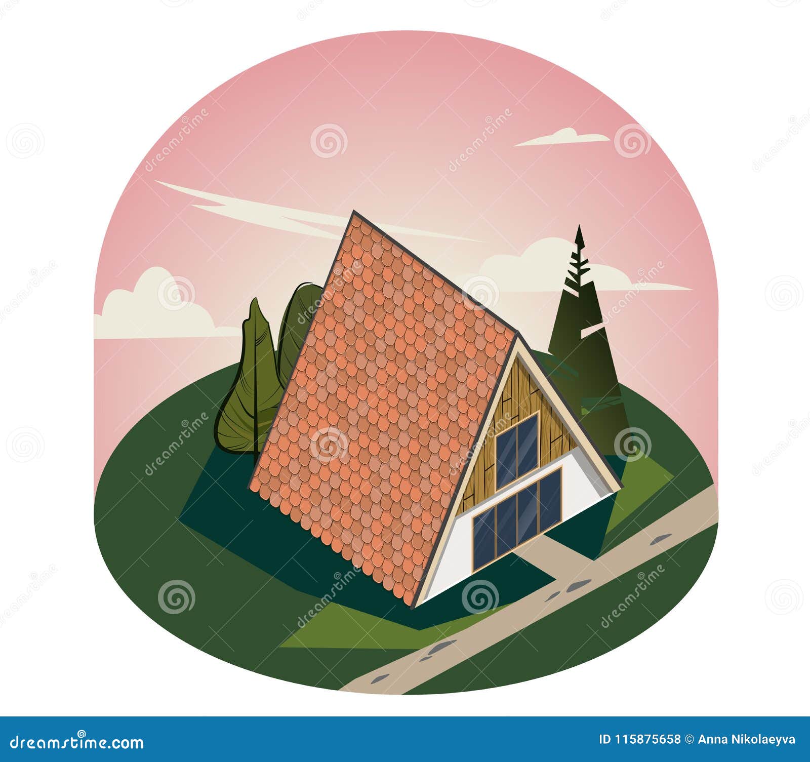 Casa 3D Triangular De Madeira Com Grande Windows Ilustração do Vetor ...