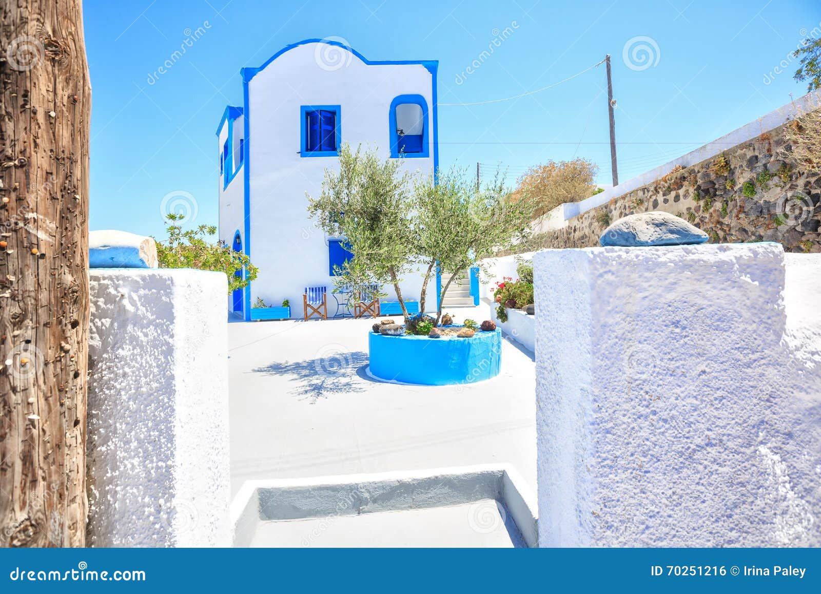 Casa Greca Bianca Tradizionale Con Di Olivo Fotografia Stock - Immagine ...