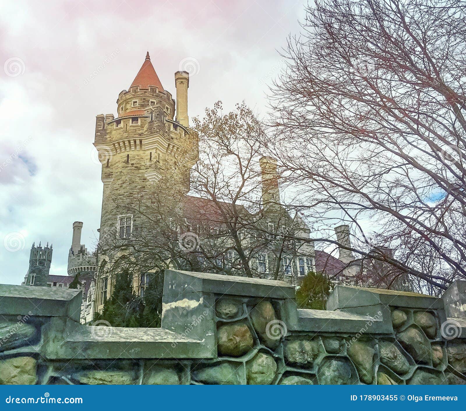 Casa Loma Building Behind Stone Wall. Toronto, Canada Stock Image ...