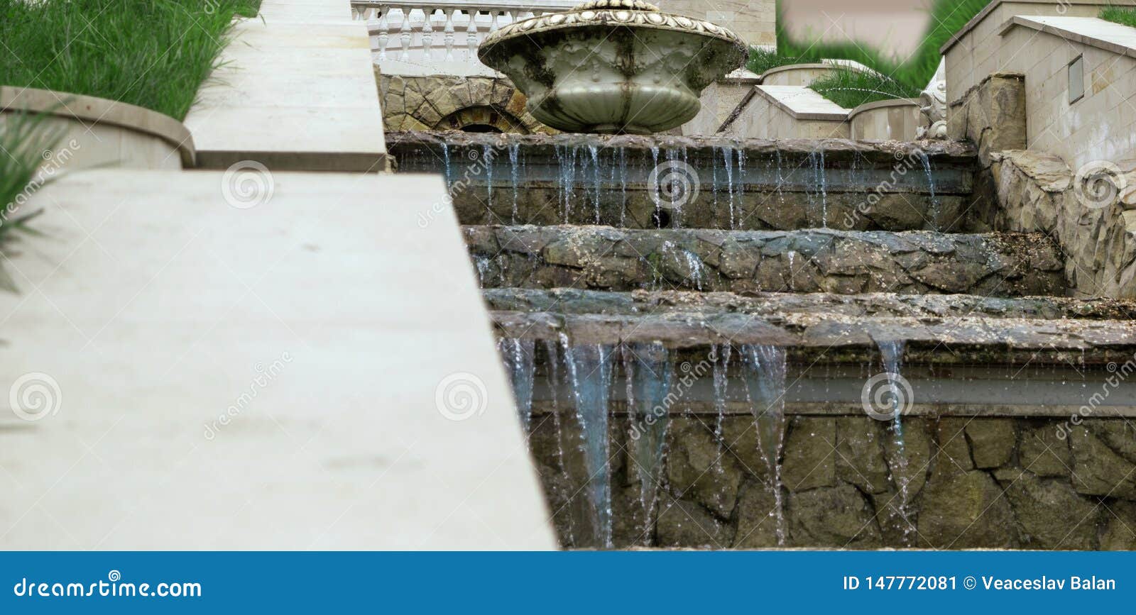 Cascade Artificial Waterfall of Old Stone Stock Image - Image of ...