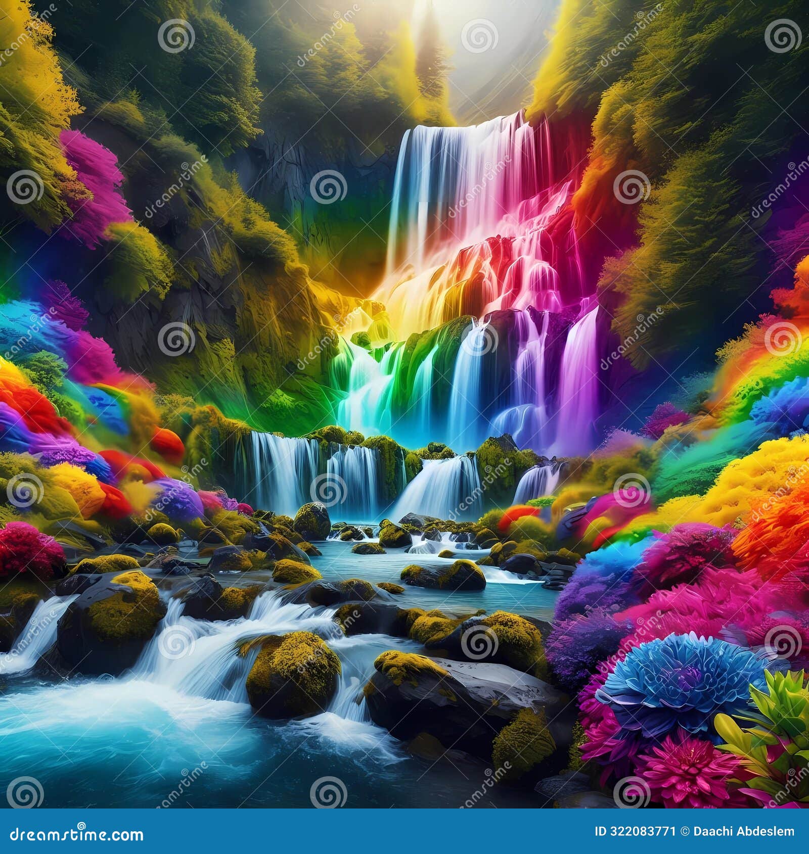 Cascade of Colors: a Rainbow Retreat. Stock Illustration - Illustration ...