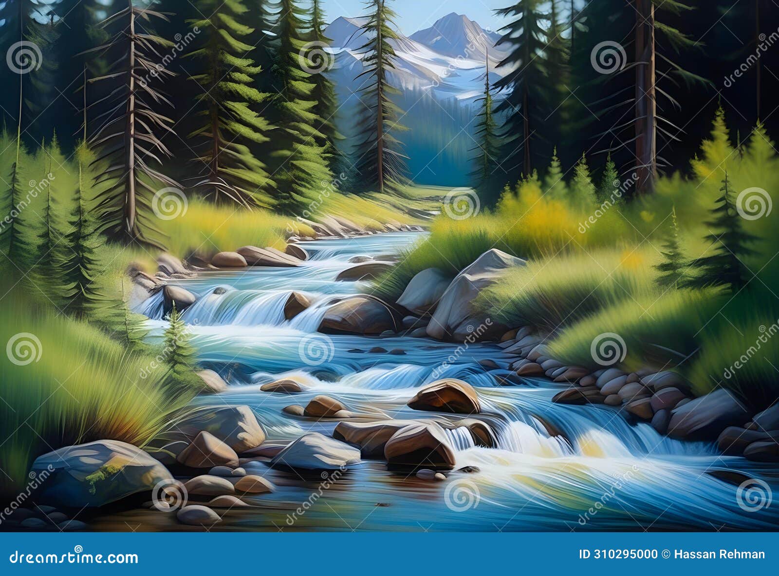Cascade creek oil painting stock illustration. Illustration of river ...