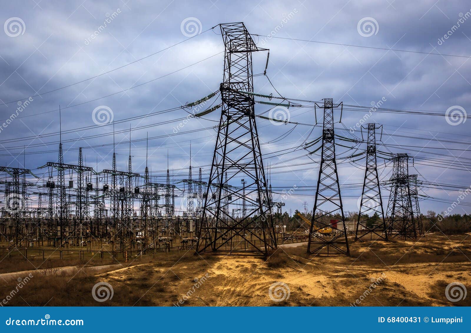 Cascade of High-voltage at Beautiful Landscape. Stock Image - Image of ...