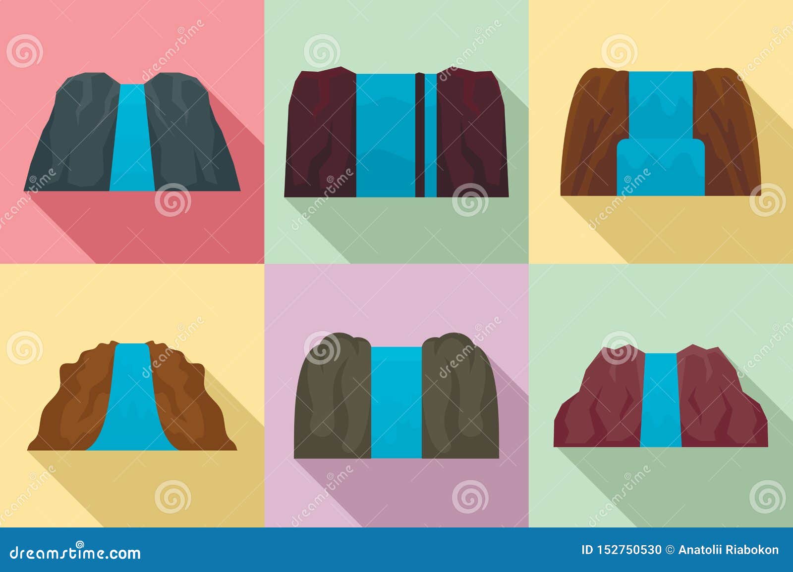 Cascade Icons Set, Flat Style Stock Vector - Illustration of outdoor ...